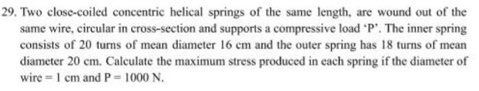 29. Two close-coiled concentric helical springs of | Chegg.com