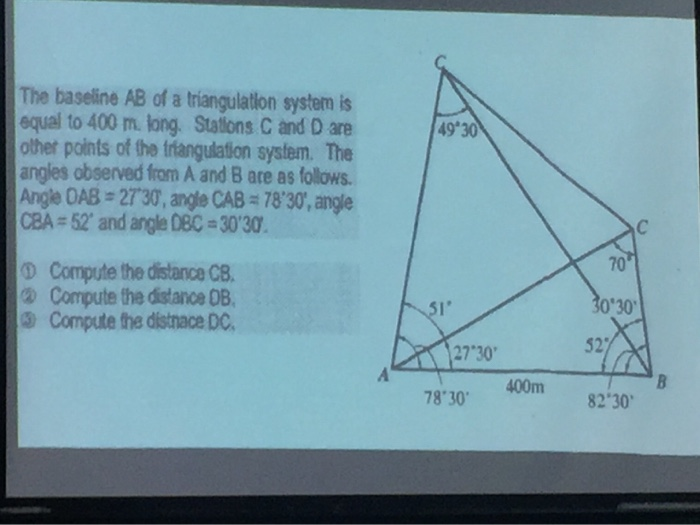 Solved The baseline AB of a triangulation system is equal to | Chegg.com