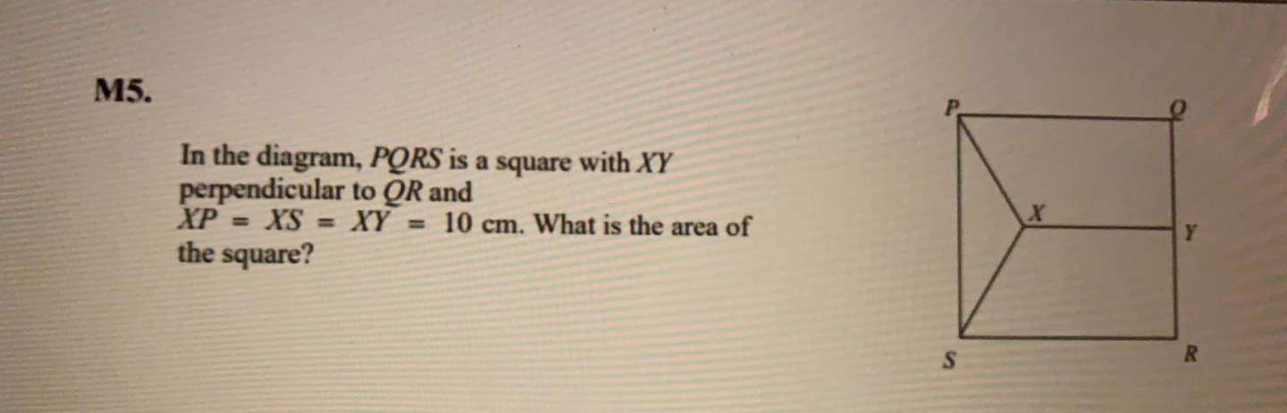 Solved M5. In the diagram, PQRS is a square with XY | Chegg.com