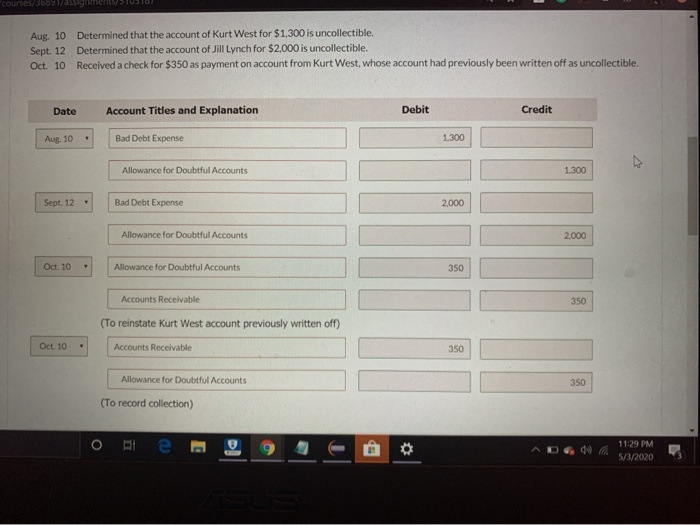 Solved The Cheyenne Corp.uses the allowance method in | Chegg.com