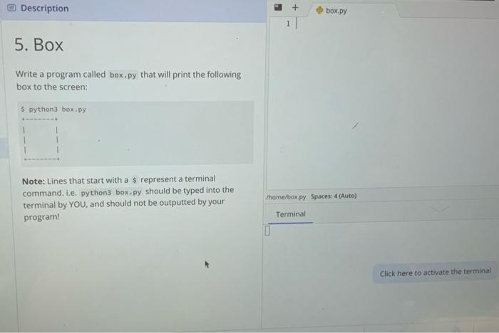 Solved Description + box.py 1 5. Box Write a program called | Chegg.com
