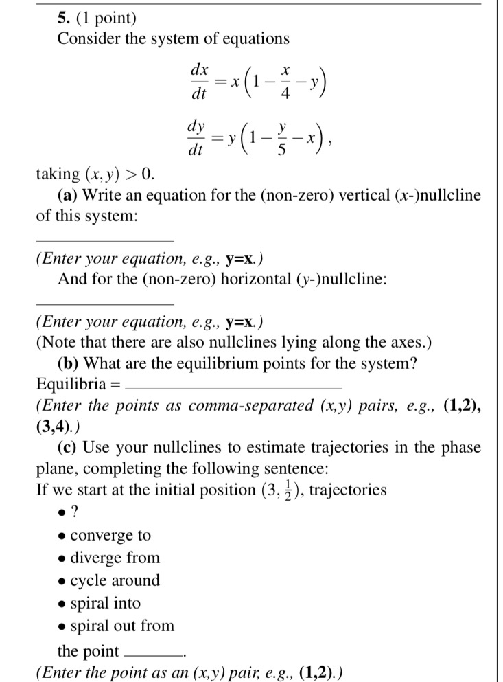 Solved (1 ﻿point)Consider the system of | Chegg.com