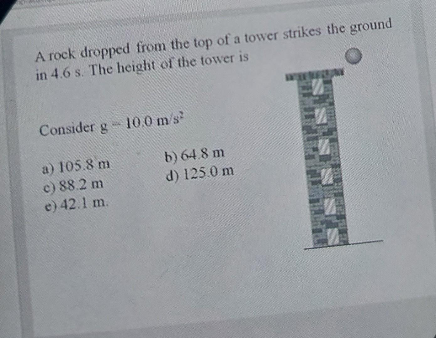 Solved A rock dropped from the top of a tower strikes the | Chegg.com