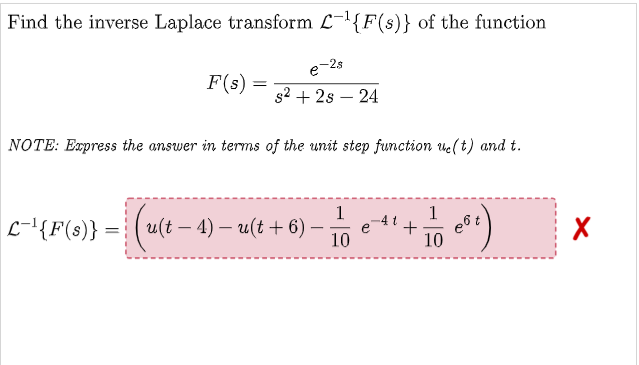 Solved Find the inverse Laplace transform L-1{F(s)} of ﻿the | Chegg.com