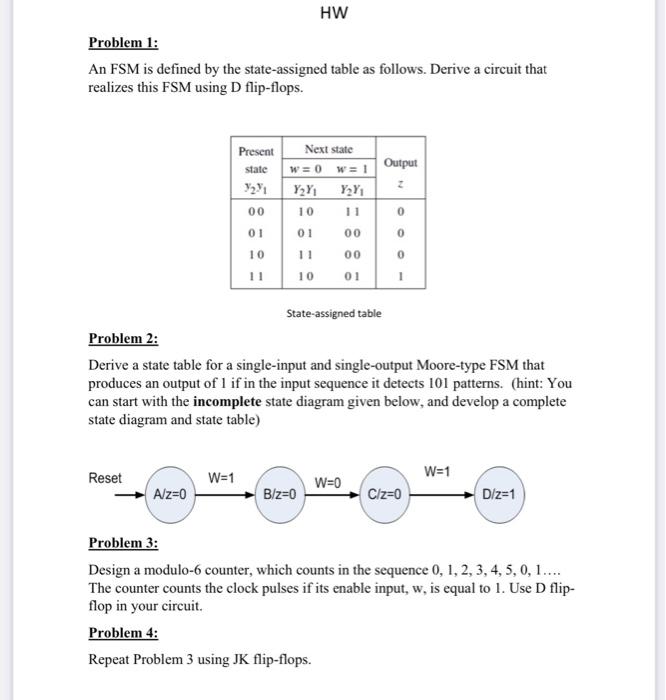 Solved Problem 1: An FSM is defined by the state-assigned | Chegg.com