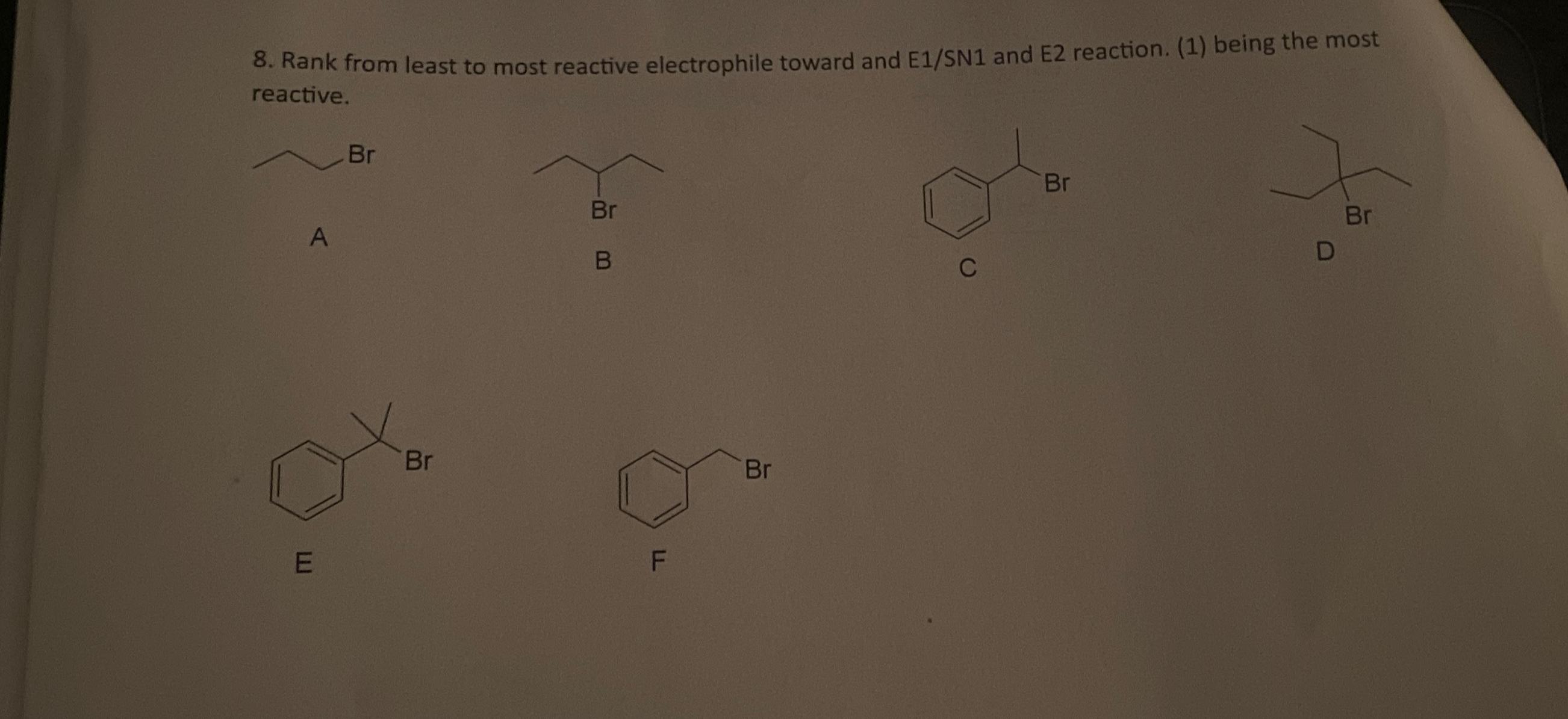 Solved Rank from least to most reactive electrophile toward | Chegg.com
