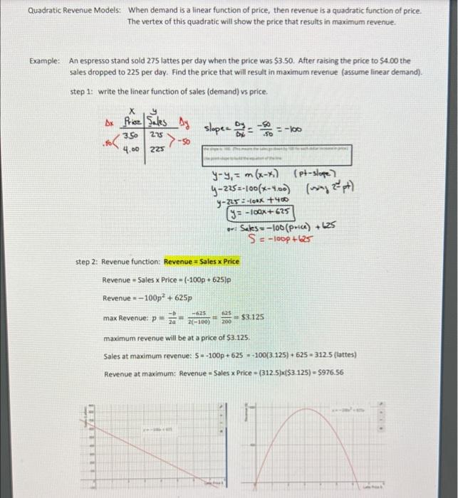 Solved Quadratic Revenue Models When demand is a linear | Chegg.com