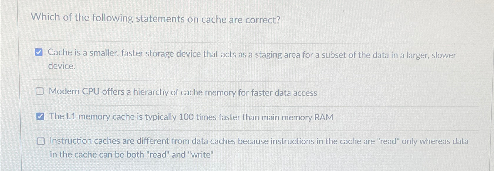 Solved Which of the following statements on cache are | Chegg.com