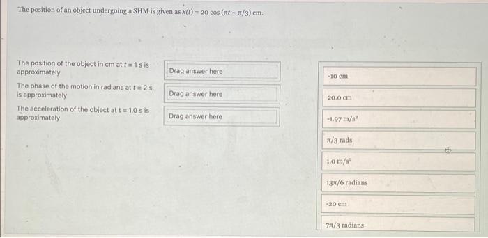 Solved The position of an object undergoing a SHM is given | Chegg.com
