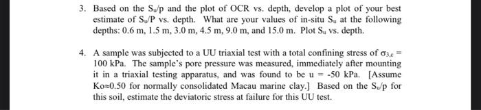 Solved 3. Based on the Sω/p and the plot of OCR vs. depth, | Chegg.com