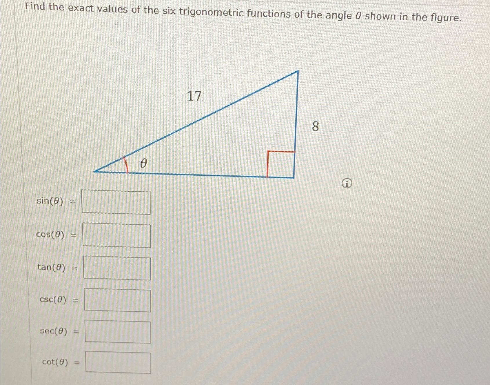 Solved Find the exact values of the six trigonometric | Chegg.com