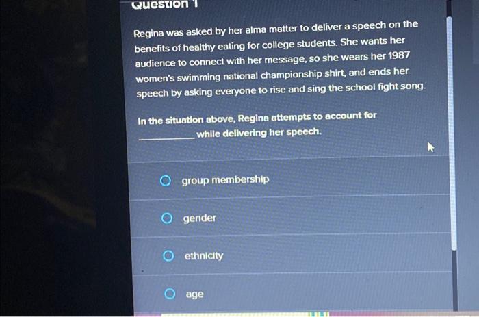 Regina was asked by her alma matter to deliver a | Chegg.com