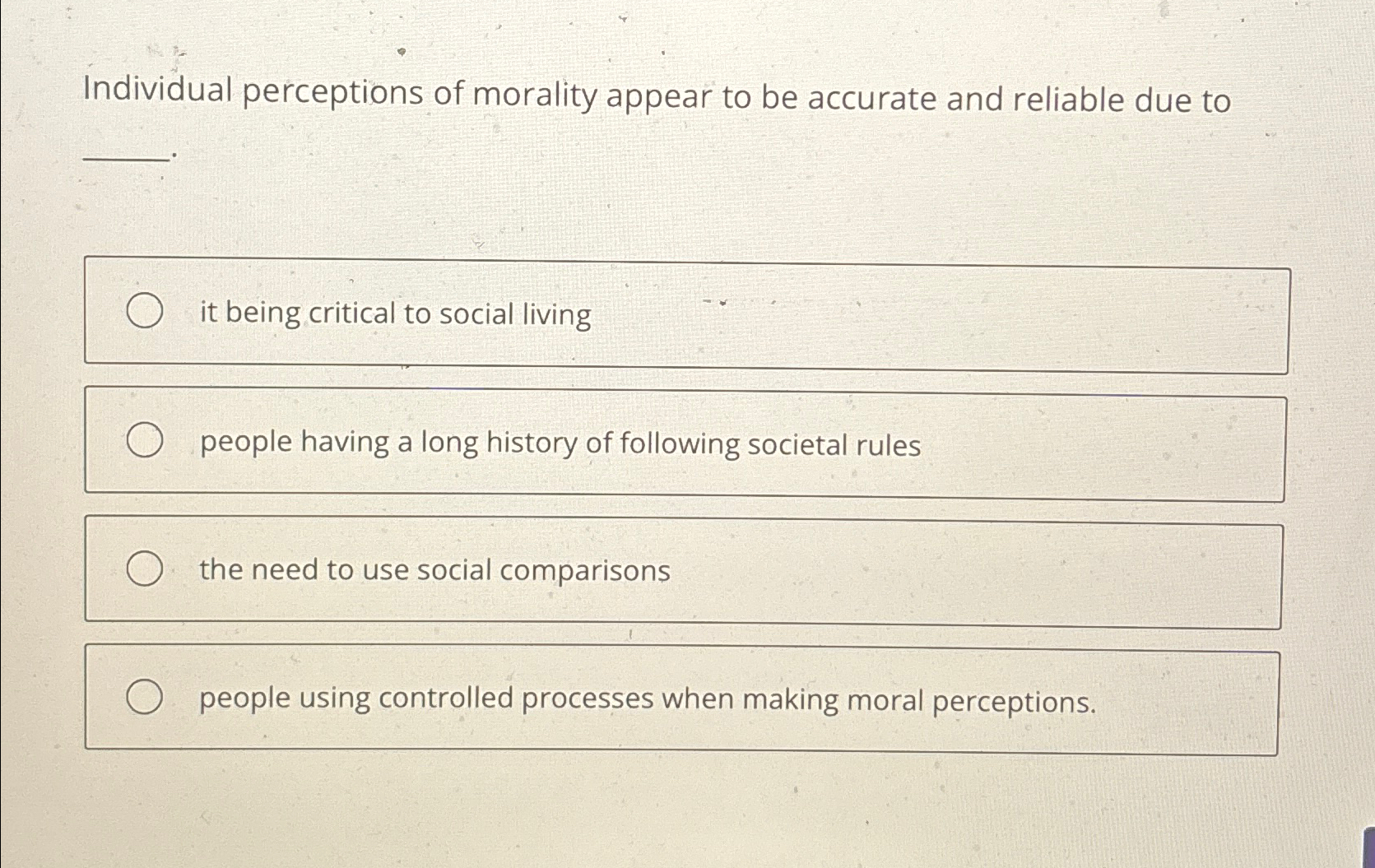 Solved Individual perceptions of morality appear to be | Chegg.com