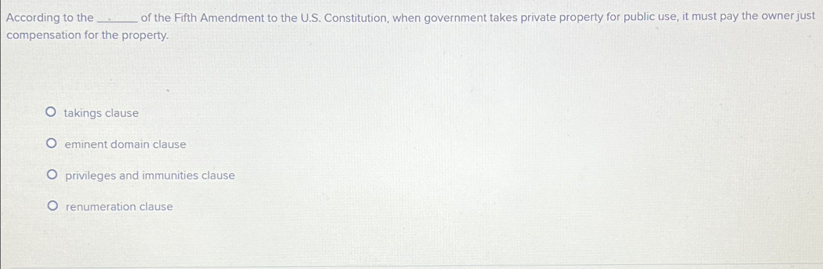 Solved According to the of the Fifth Amendment to the U.S. | Chegg.com
