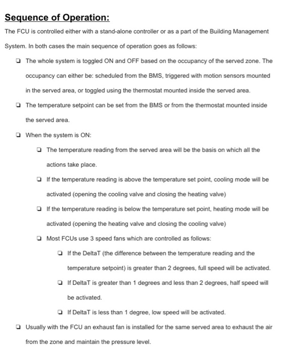 Sequence of Operation: The FCU is controlled either | Chegg.com