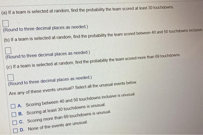 Solved A stem-and-leaf plot for the number of touchdowns sco | Chegg.com