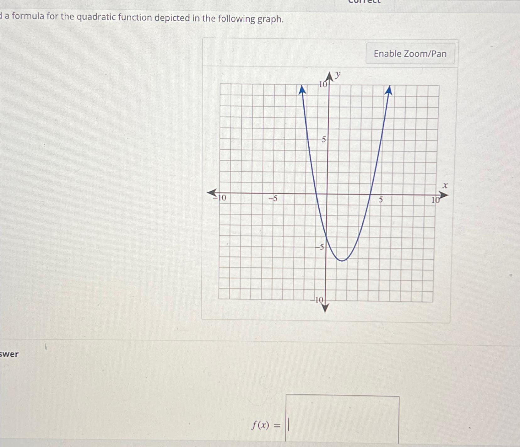 Solved a formula for the quadratic function depicted in the | Chegg.com