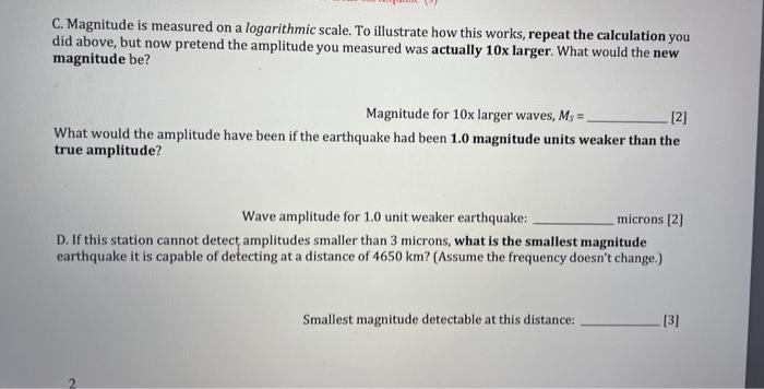 B Estimate The Magnitude MS Of The Earthquake Chegg