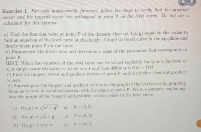 Solved Exercise 1. For each multivariable function, follow | Chegg.com