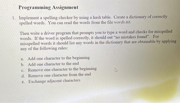 Solved Programming Assignment 1. Implement a spelling | Chegg.com
