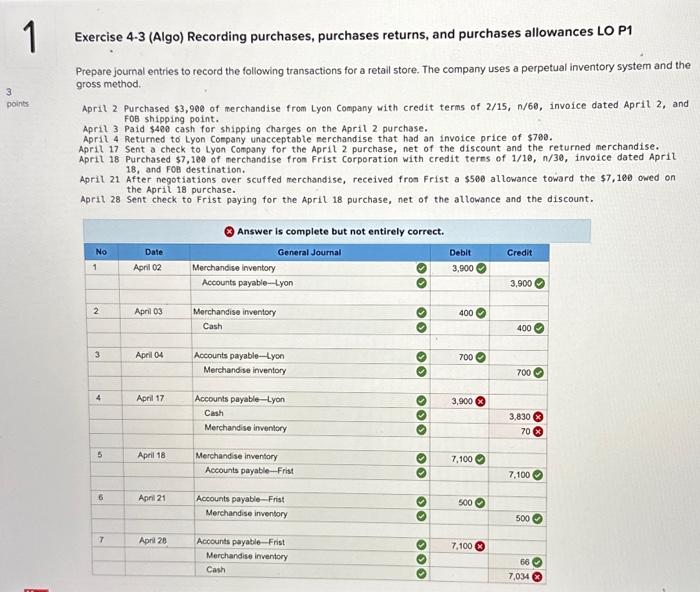Solved Exercise 4-3 (Algo) Recording purchases, purchases | Chegg.com