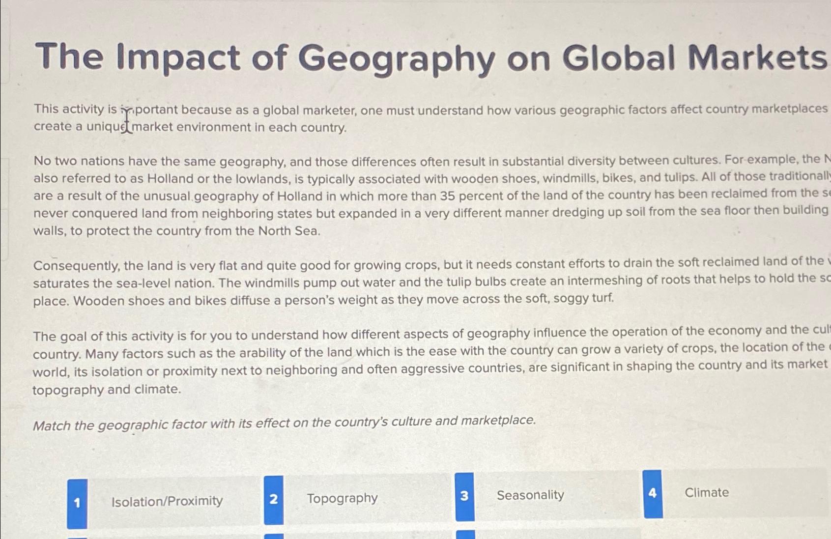 Solved The Impact of Geography on Global MarketsThis | Chegg.com