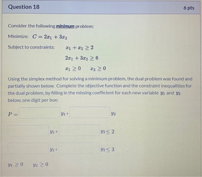 Solved Question 18 6 pts Consider the following minimum | Chegg.com