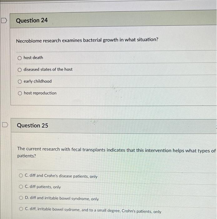 Solved D Question 24 Necrobiome research examines bacterial | Chegg.com
