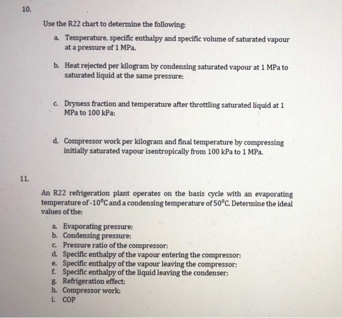 Solved 10. Use the R22 chart to determine the following: a. | Chegg.com