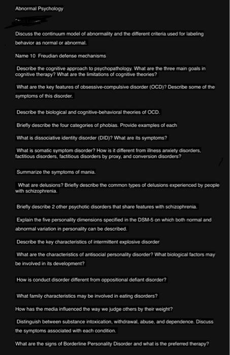 Solved Abnormal Psychology Discuss the continuum model of | Chegg.com