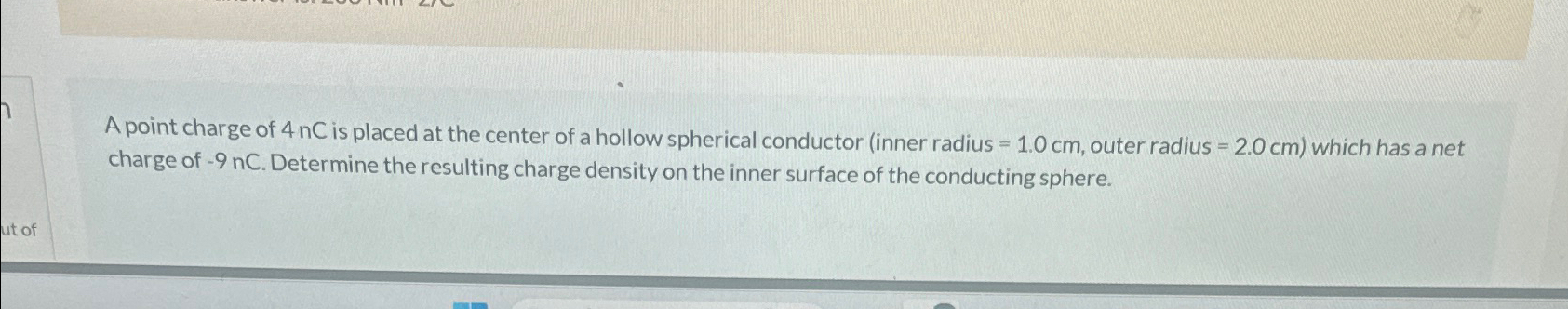 Solved A point charge of 4nC ﻿is placed at the center of a | Chegg.com