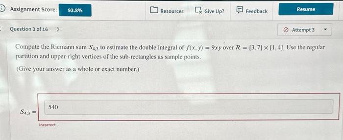 Solved Compute the Riemann sum S4,3 to estimate the double | Chegg.com