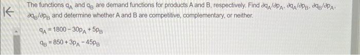 Solved The functions qA and qB are demand functions for | Chegg.com