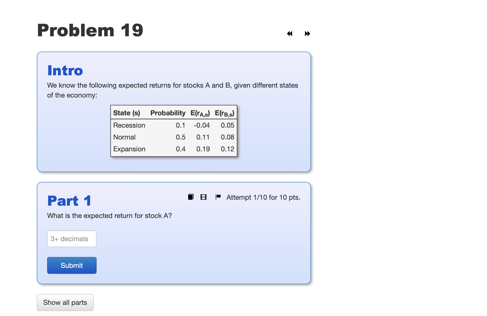 Solved IntroWe know the following expected returns for | Chegg.com