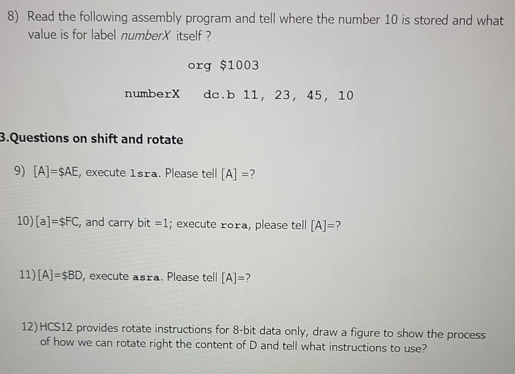 Solved 8) Read the following assembly program and tell where | Chegg.com