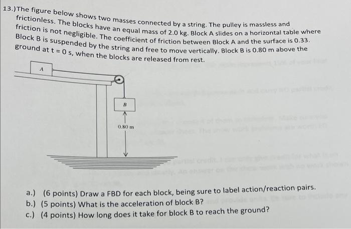 Solved 13.) The figure below shows two masses connected by a | Chegg.com