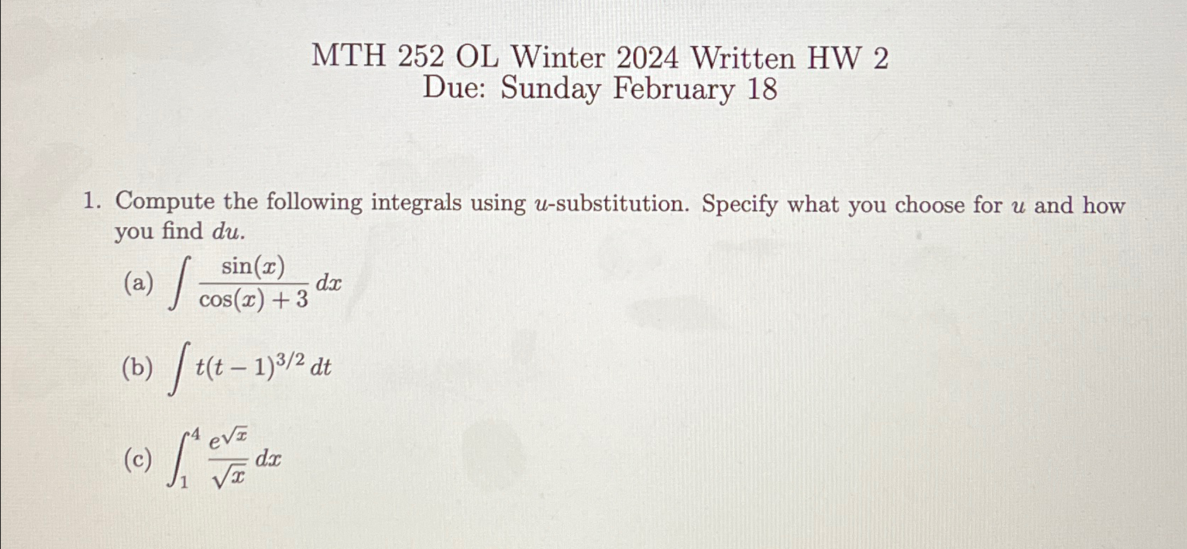 Solved MTH 252 ﻿OL Winter 2024 ﻿Written HW 2Due: Sunday | Chegg.com