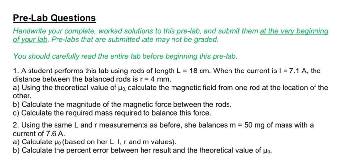 Solved Pre-Lab Questions Handwrite your complete, worked | Chegg.com