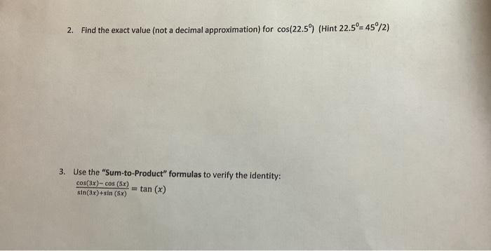 Solved 2. Find the exact value (not a decimal approximation) | Chegg.com