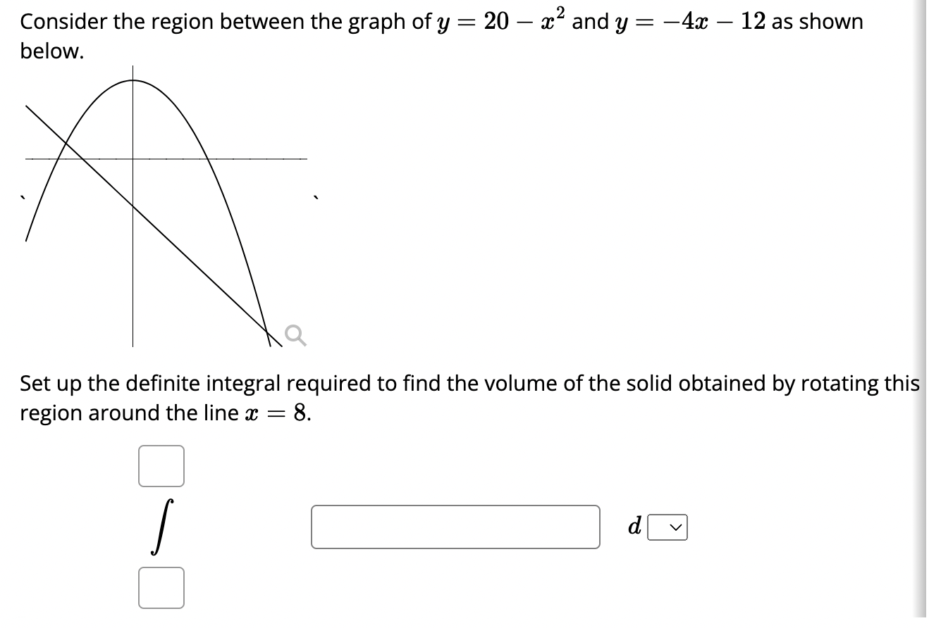 Solved Consider the region between the graph of y=20-x2 ﻿and | Chegg.com