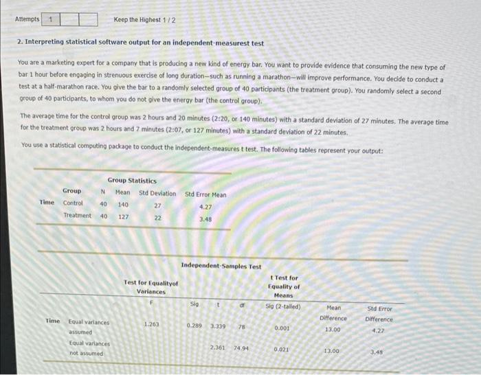 Solved 2. Interpreting statistical software output for an | Chegg.com