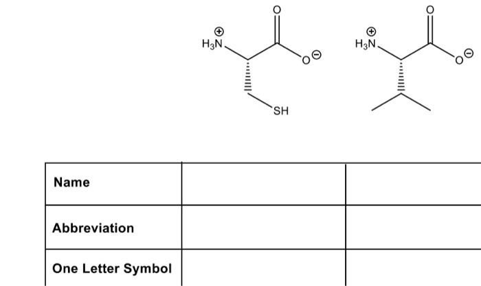 Solved H3N. H3N. بلبل SH Name Abbreviation One Letter Symbol | Chegg.com