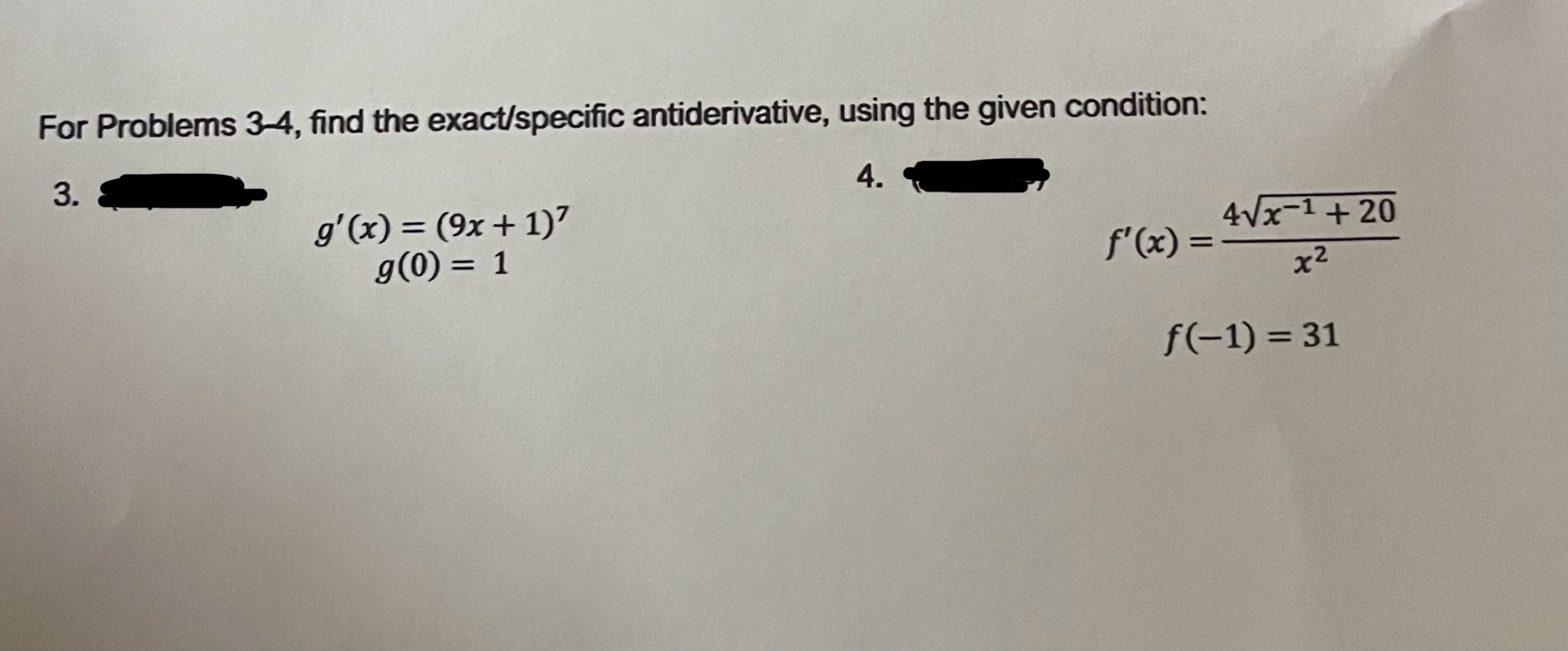 Solved find the exact/specific antiderivative, using the | Chegg.com