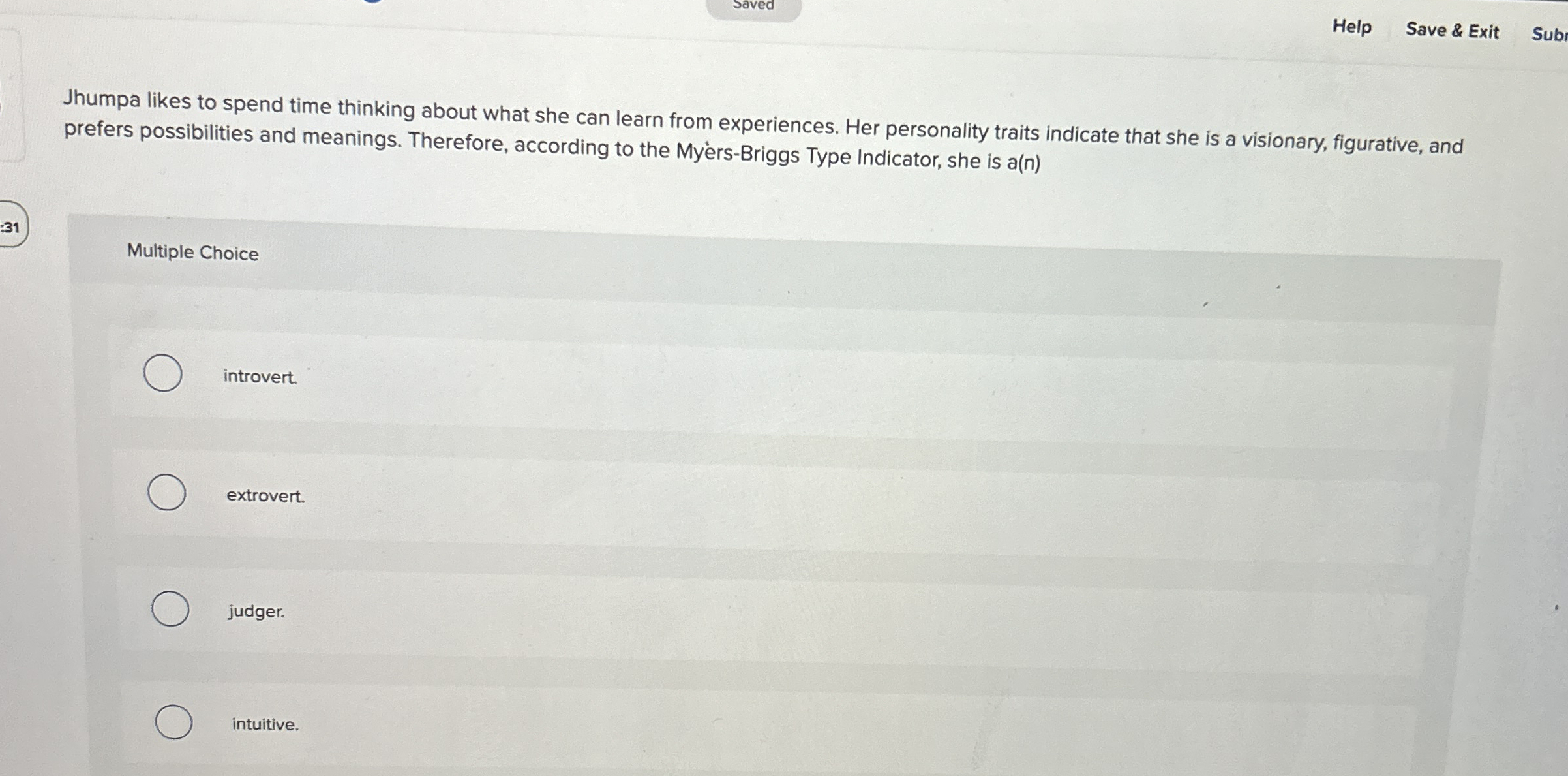 Solved SavedHelpSave & ExitSubJhumpa likes to spend time | Chegg.com