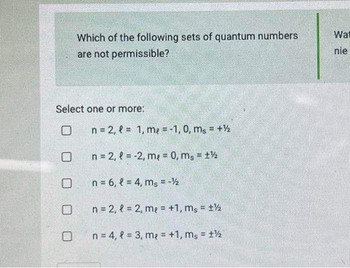 Solved Which of the following sets of quantum numbers are | Chegg.com