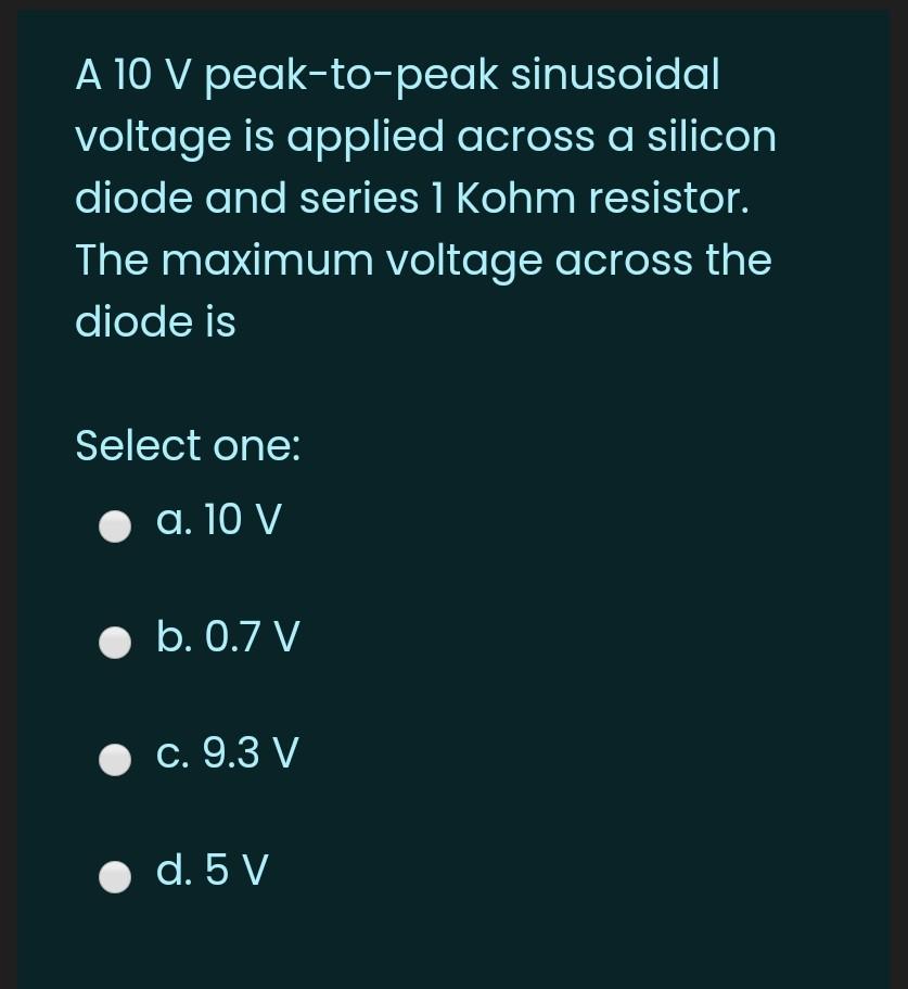 Solved A 10 V peak-to-peak sinusoidal voltage is applied | Chegg.com
