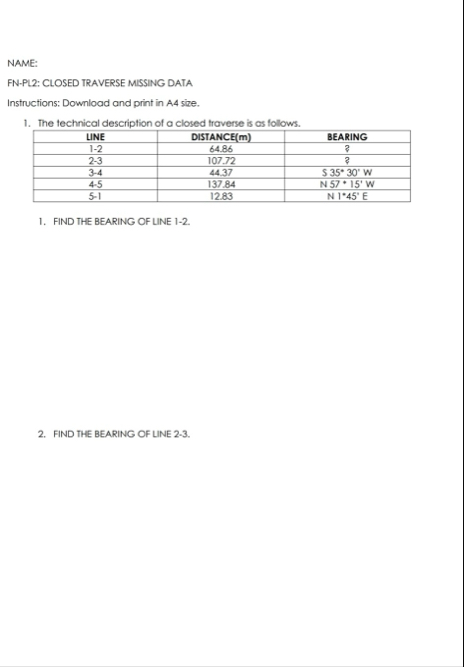 NAME:FN-PL2: CLOSED TRAVERSE MISSIING | Chegg.com
