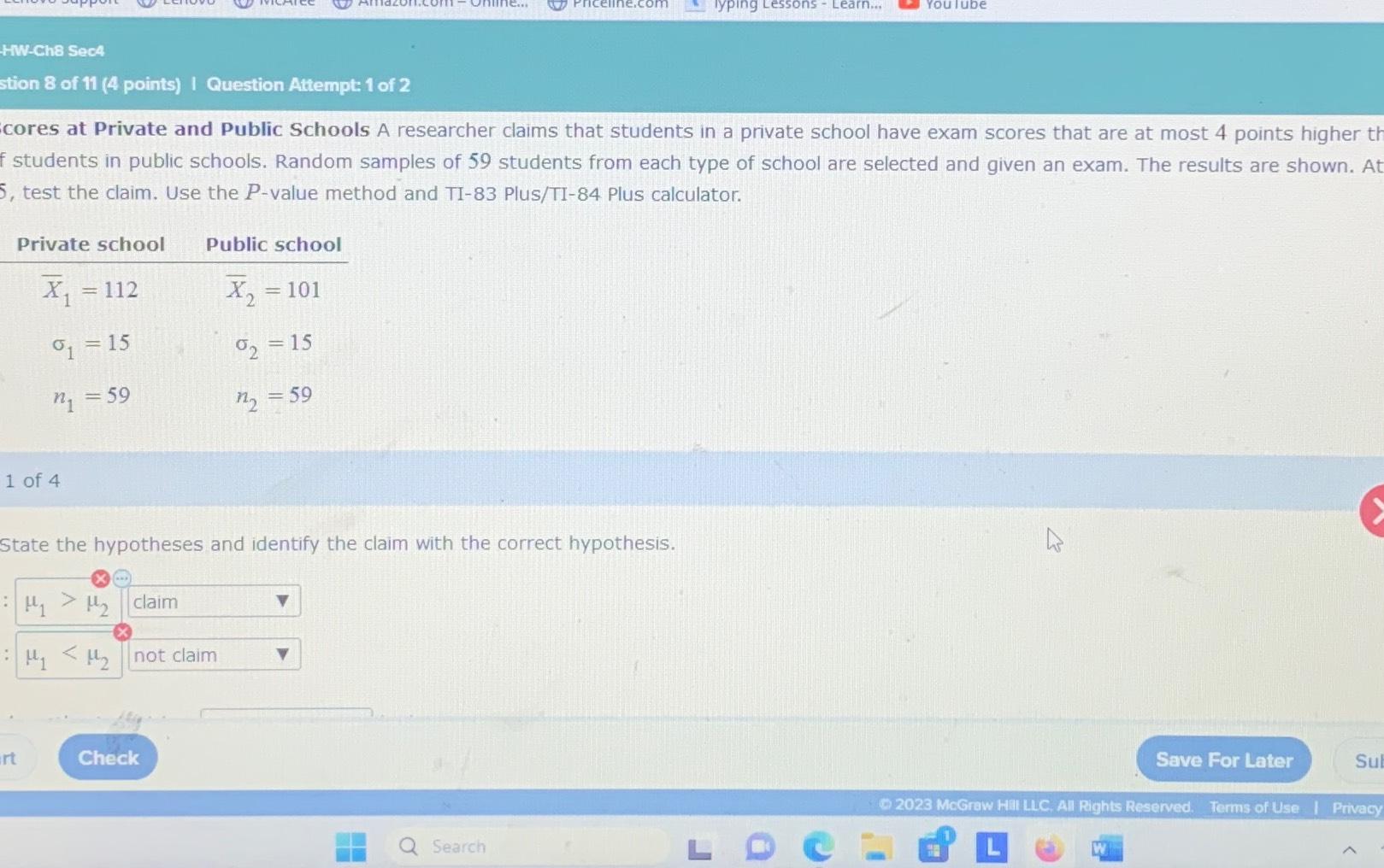 Solved HW-Ch8 ﻿Sec4stion 8 ﻿of 11 (4 ﻿points) 1 ﻿Question | Chegg.com