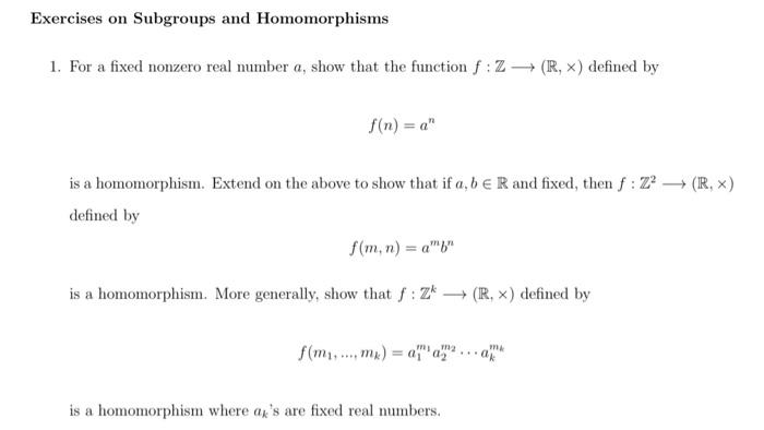 Solved Exercises on Subgroups and Homomorphisms 1. For a | Chegg.com