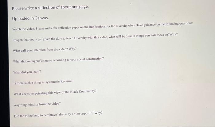Solved Please write a reflection of about one page. Uploaded | Chegg.com